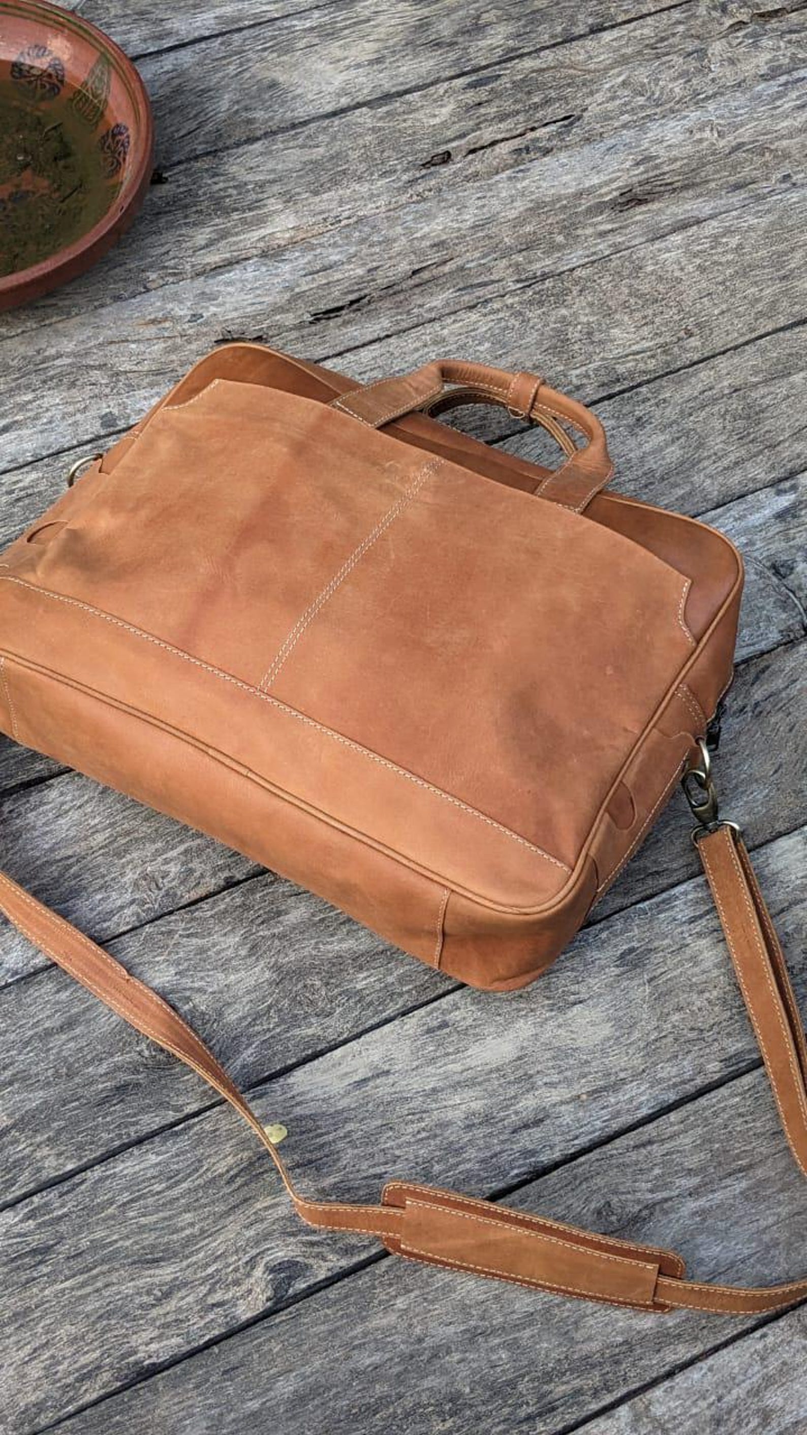 Premium Camel Brown Leather Laptop Bag Stylish and Durable Computer ...