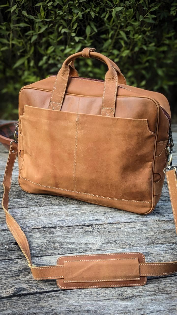 Premium Camel Brown Leather Laptop Bag Stylish and Durable Computer ...
