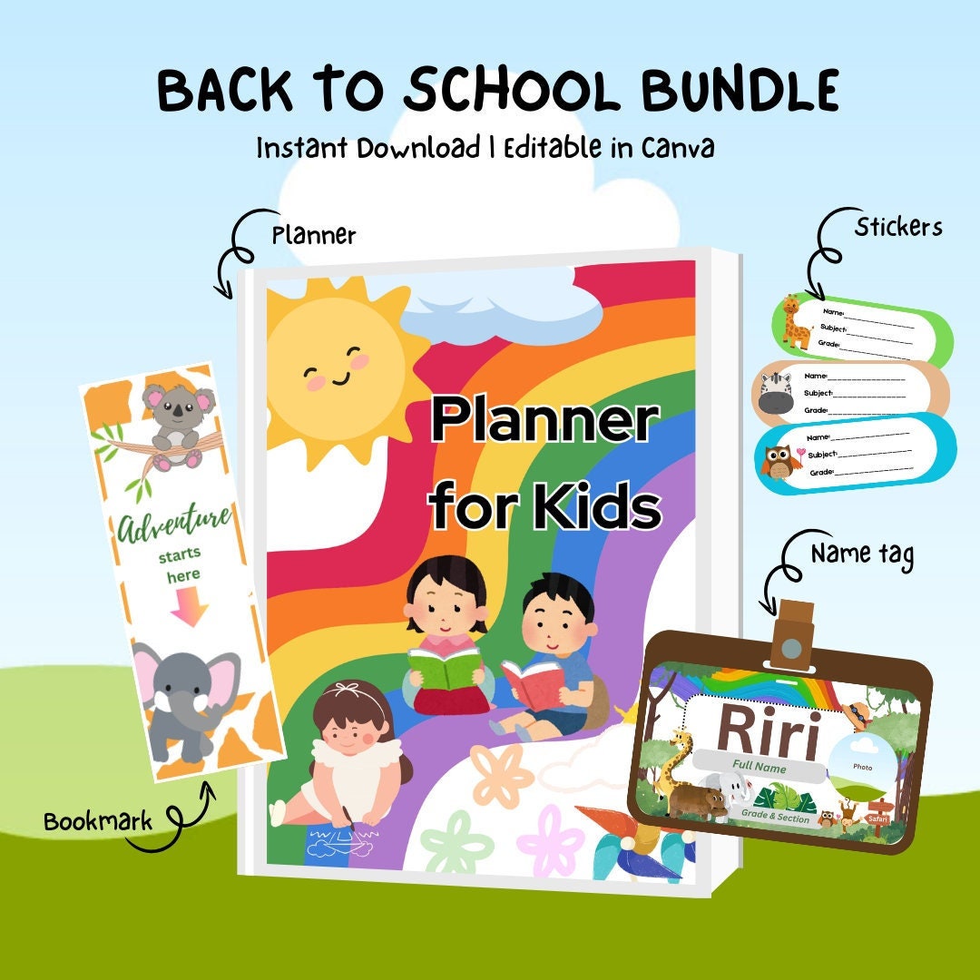 Digital and Printable Planner for Children 74 Pages Back to School ...