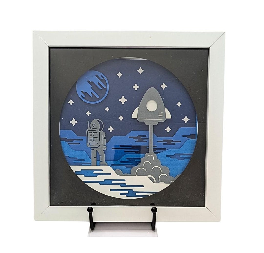 3D Shadowbox Paper Craft Astronaut With Rocket 5x5 Frame - Etsy
