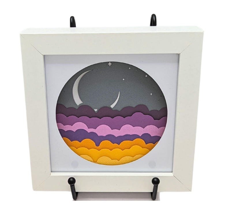 3D Shadowbox Paper Craft Moon With Clouds 8x8 Frame - Etsy