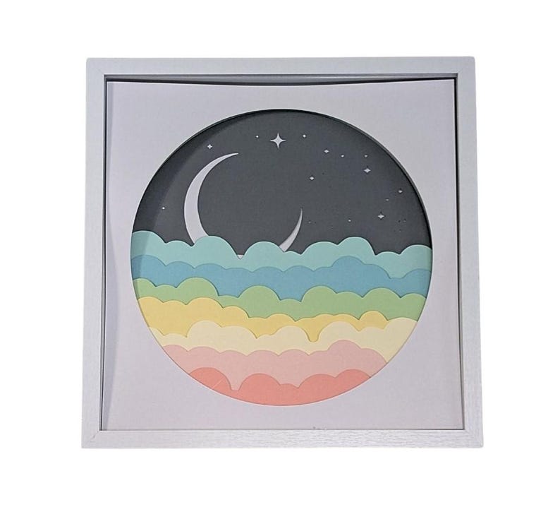 3D Shadowbox Paper Craft Moon With Clouds 8x8 Frame - Etsy