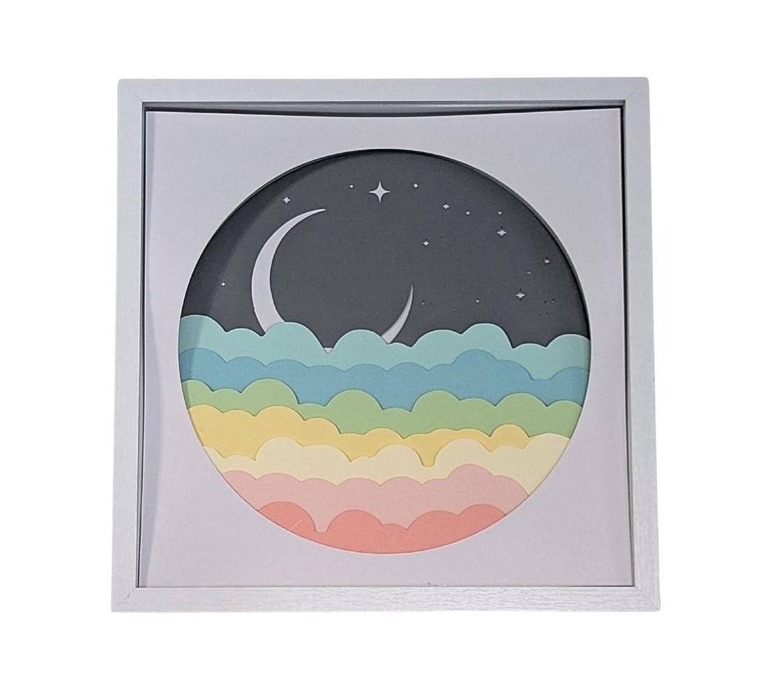 3D Shadowbox Paper Craft Moon With Clouds 8x8 Frame - Etsy