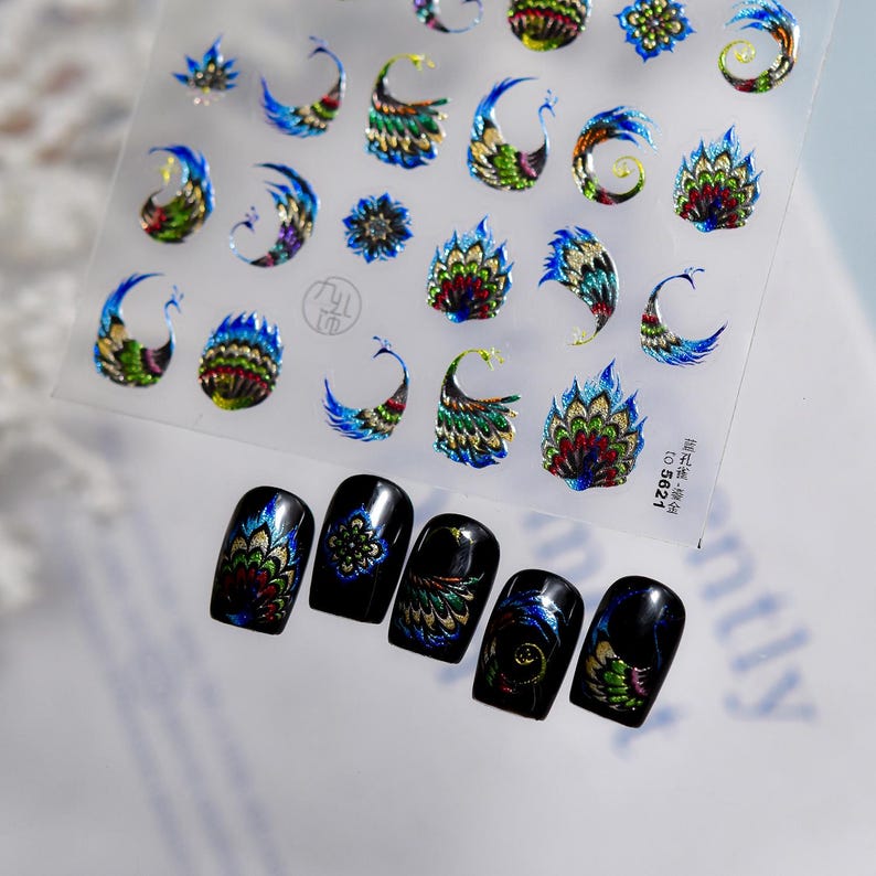 Peacock Feather Nail Stickers, Luxury Iridescent Metallic Decals ...
