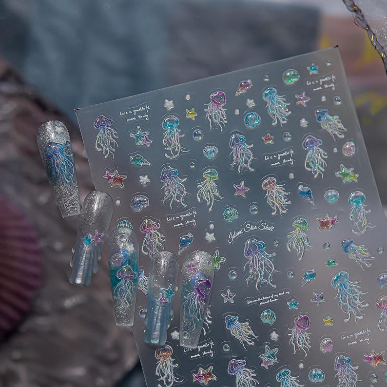 Holographic Jellyfish Nail Stickers, Ocean Sea Shell Starfish Nail ...