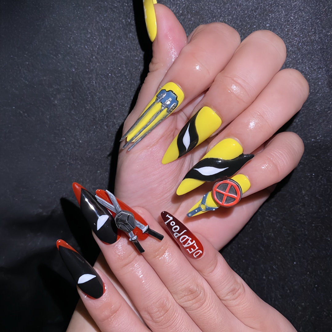 Handmade 3D Deadpool Sword & Wolverine Claws Stiletto Press on Nails - Etsy