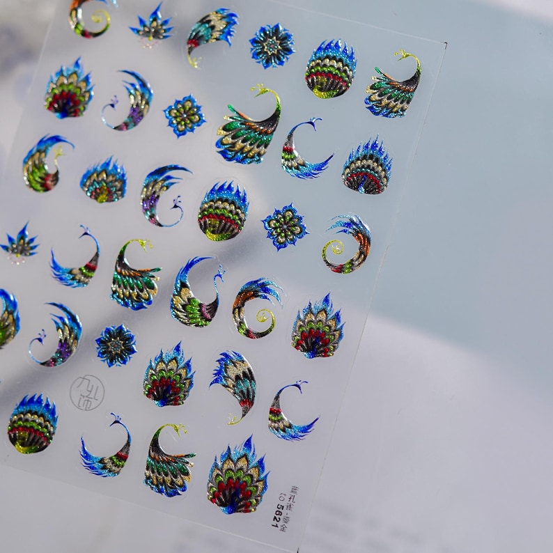 Peacock Feather Nail Stickers, Luxury Iridescent Metallic Decals ...