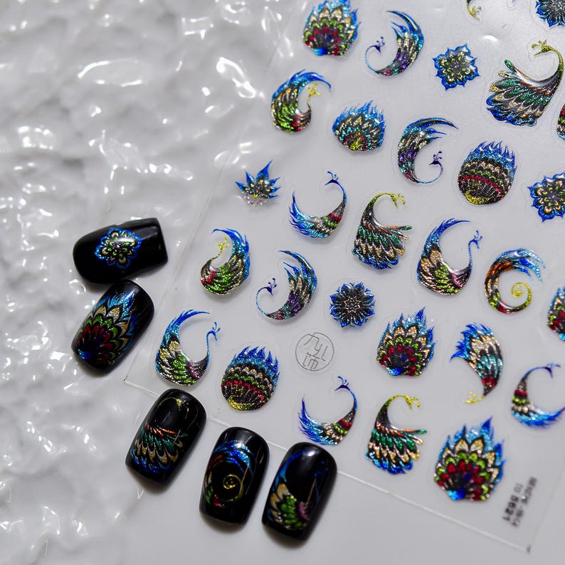 Peacock Feather Nail Stickers, Luxury Iridescent Metallic Decals ...