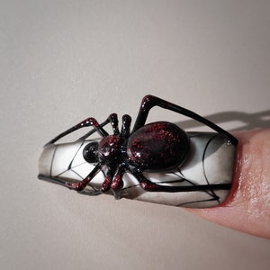 3D Red Spider Press on Nail, Hand-sculpted Spider Nails, Long Square ...