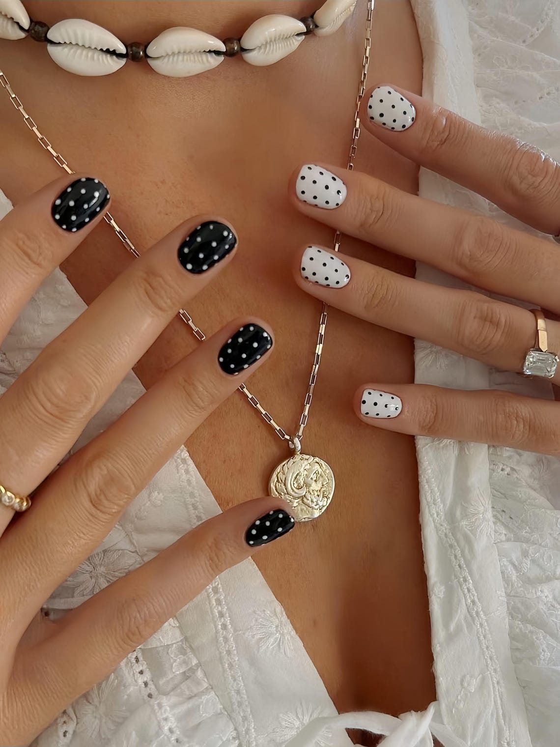 Timeless Black & White Polka Dot Semi Cured Gel Nail Wraps 20 Strips ...