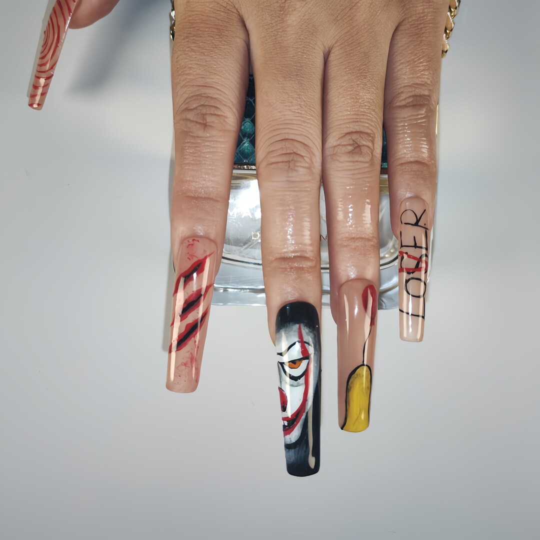 Psycho Killers Press on Nails, Extra Long Square, Spooky Halloween Nail ...