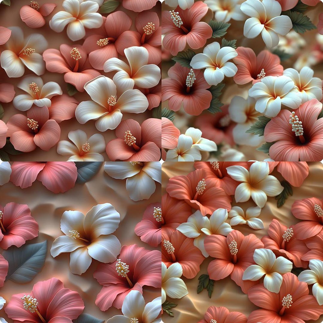 3D Floral Seamless Pattern Pack - 4 PNG Digital Paper - Seamless ...