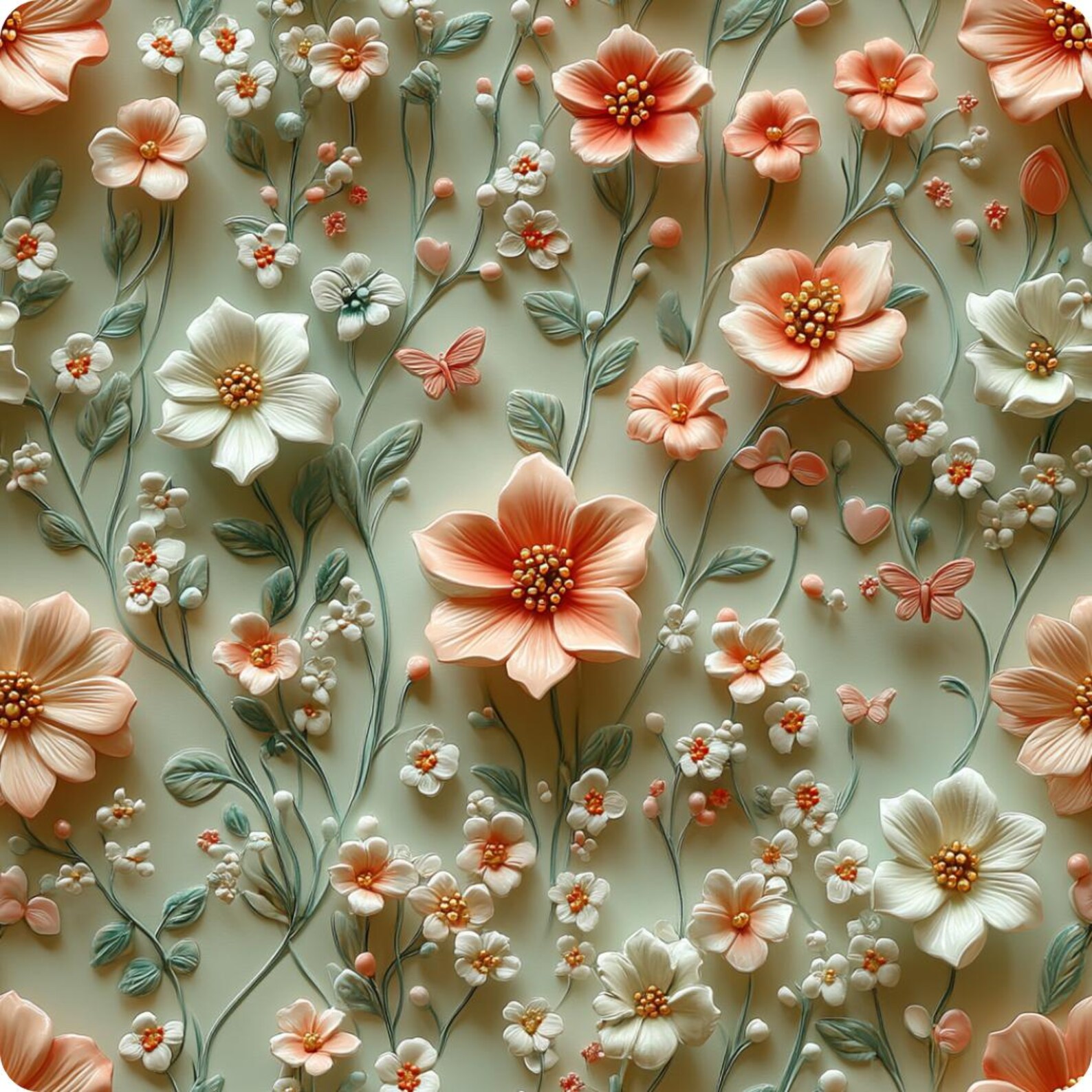 3D Floral Seamless Pattern Pack - 4 PNG Digital Paper - Seamless ...