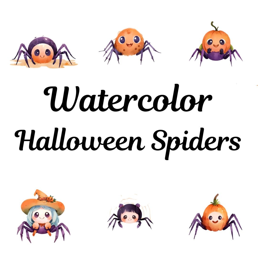 Cute Halloween Spiders Watercolor PNG Clipart, Transparent PNG ...
