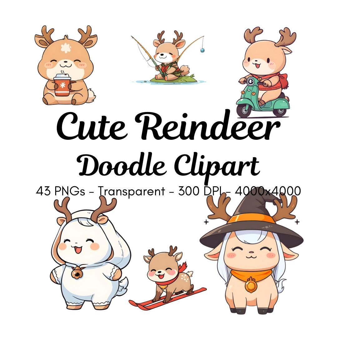 Cute Reindeer Doodles PNG Clipart, Transparent PNG, Reindeer Stickers ...