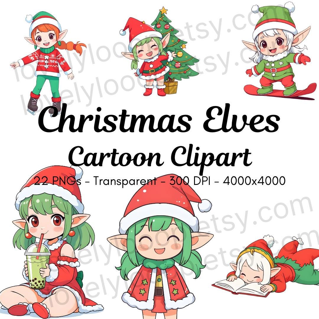Christmas Elf PNG Clipart, Transparent PNG, Christmas Stickers, Chibi Clipart, Christmas Clipart ...