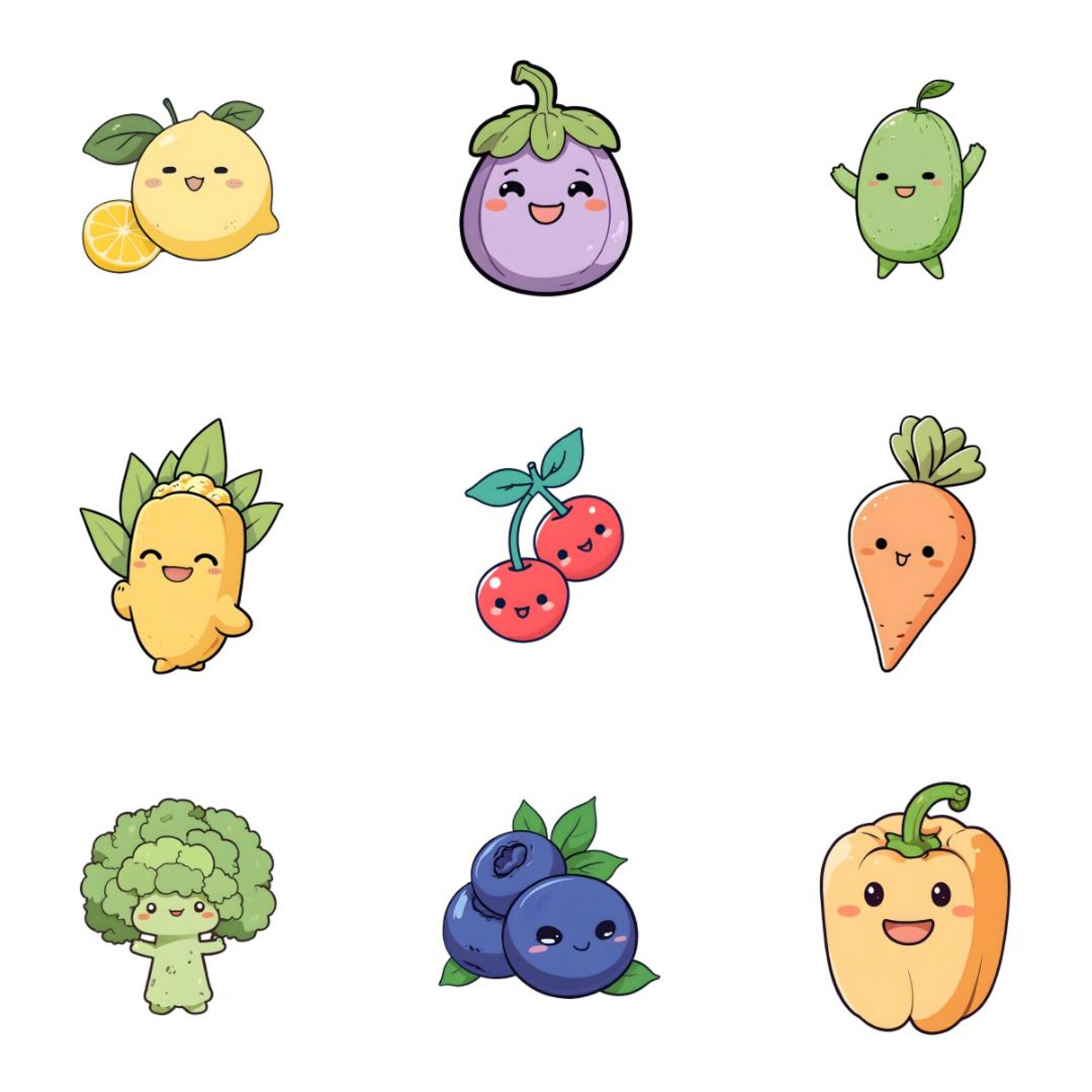 31 Cute Fruits and Veggies PNG Clipart, Transparent PNG, Vegan Stickers ...