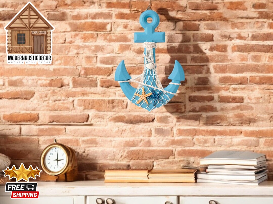 Nautical Wooden Anchor Decor | Beach Theme Wall Hanging | Rustic Wood ...