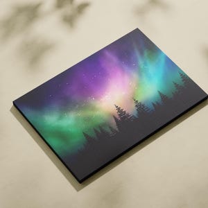 Aurora Borealis, Northern Lights Art, Framed Canvas Print, Snow Capped ...