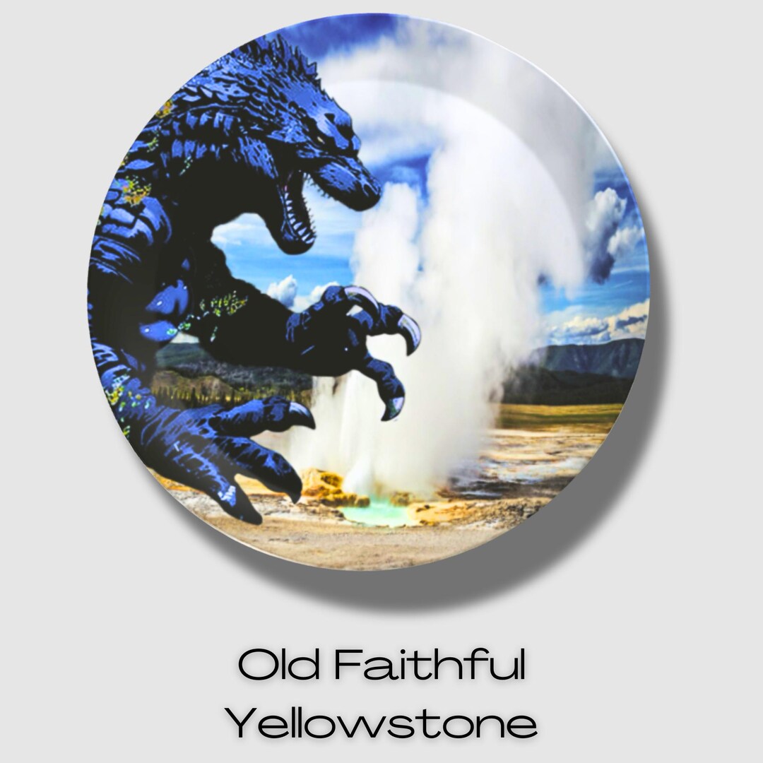 Godzilla at Old Faithful Yellowstone Collectible Plate Western Decor ...