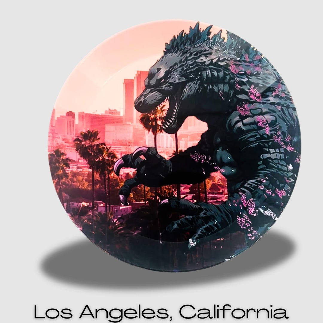 Godzilla Plate Los Angeles Hollywood Movie Night Kaiju Monster Decor ...