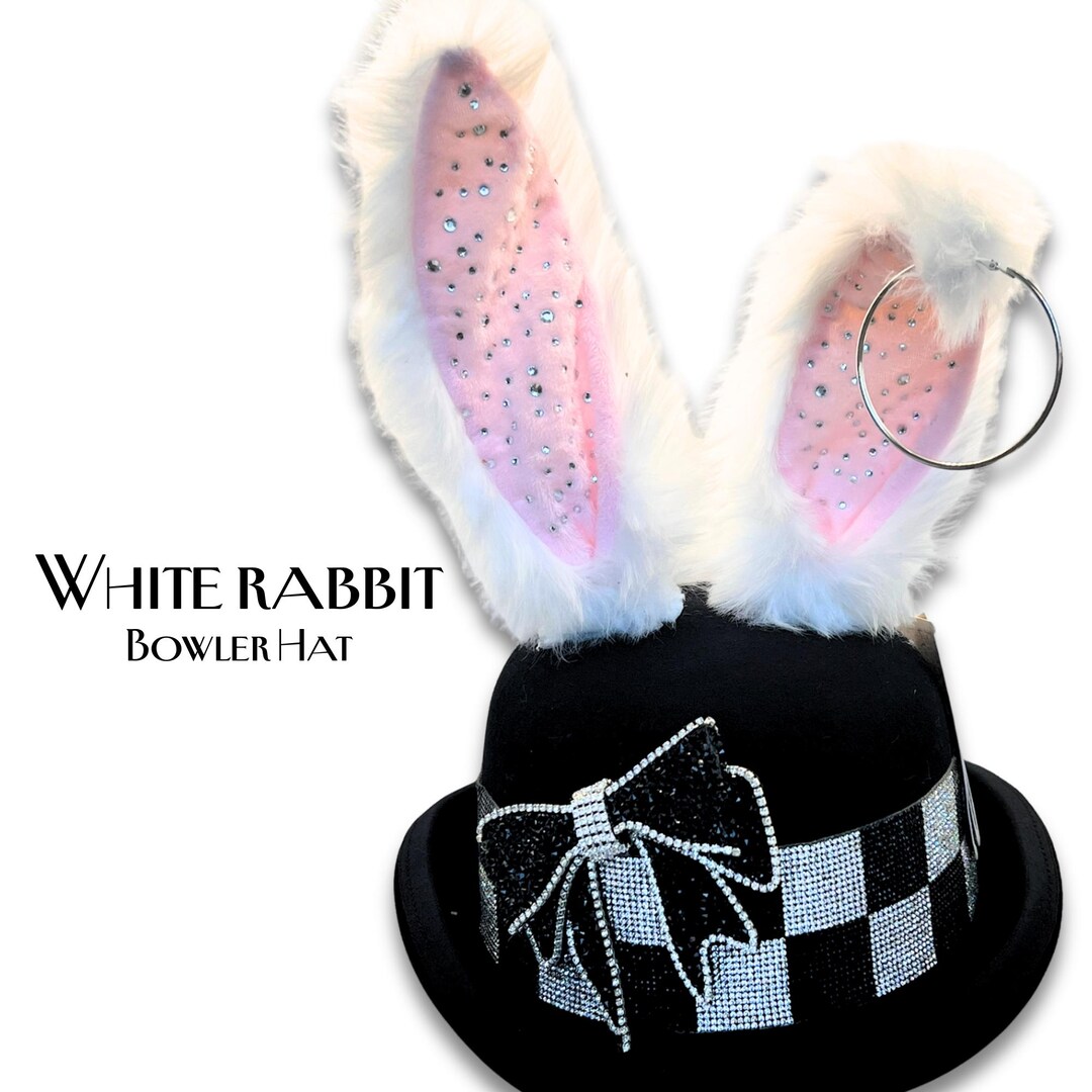 White Rabbit Bowler Hat Alice in Wonderland Costume Hat Rhinestone ...