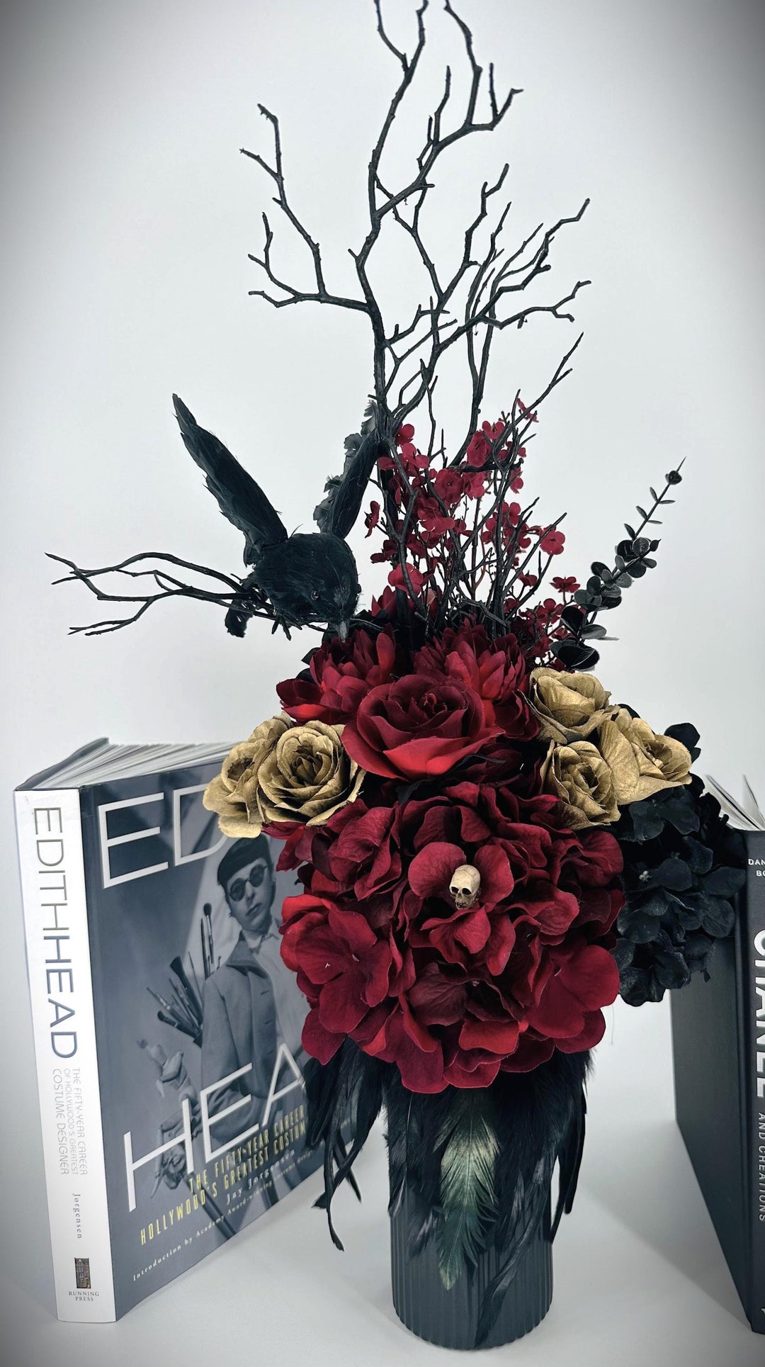 Raven Floral Centerpiece, Gothic Black Feathers Arrangement for ...
