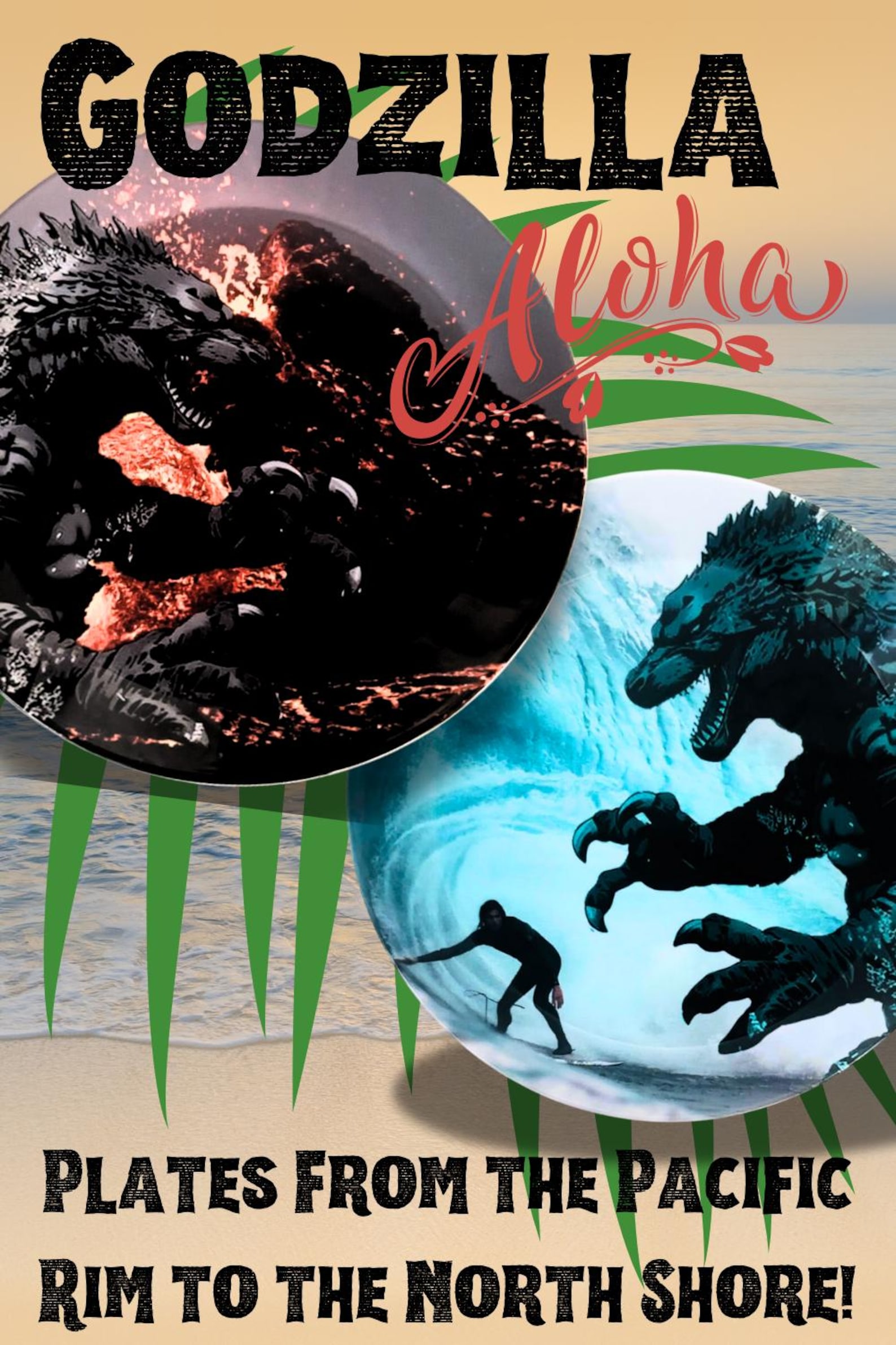Godzilla Dinner Plate Hawaii Volcano Monster Movie Night Sci-fi Home Decor Collectible Dish ...