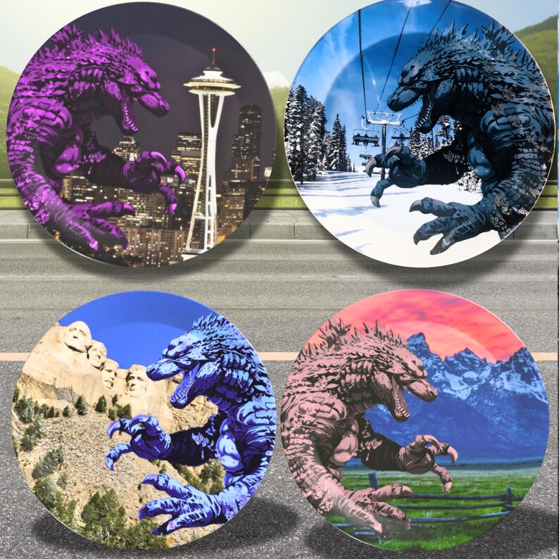 Godzilla Las Vegas Plate Unique Dinnerware Kaiju Cityscape Quirky ...