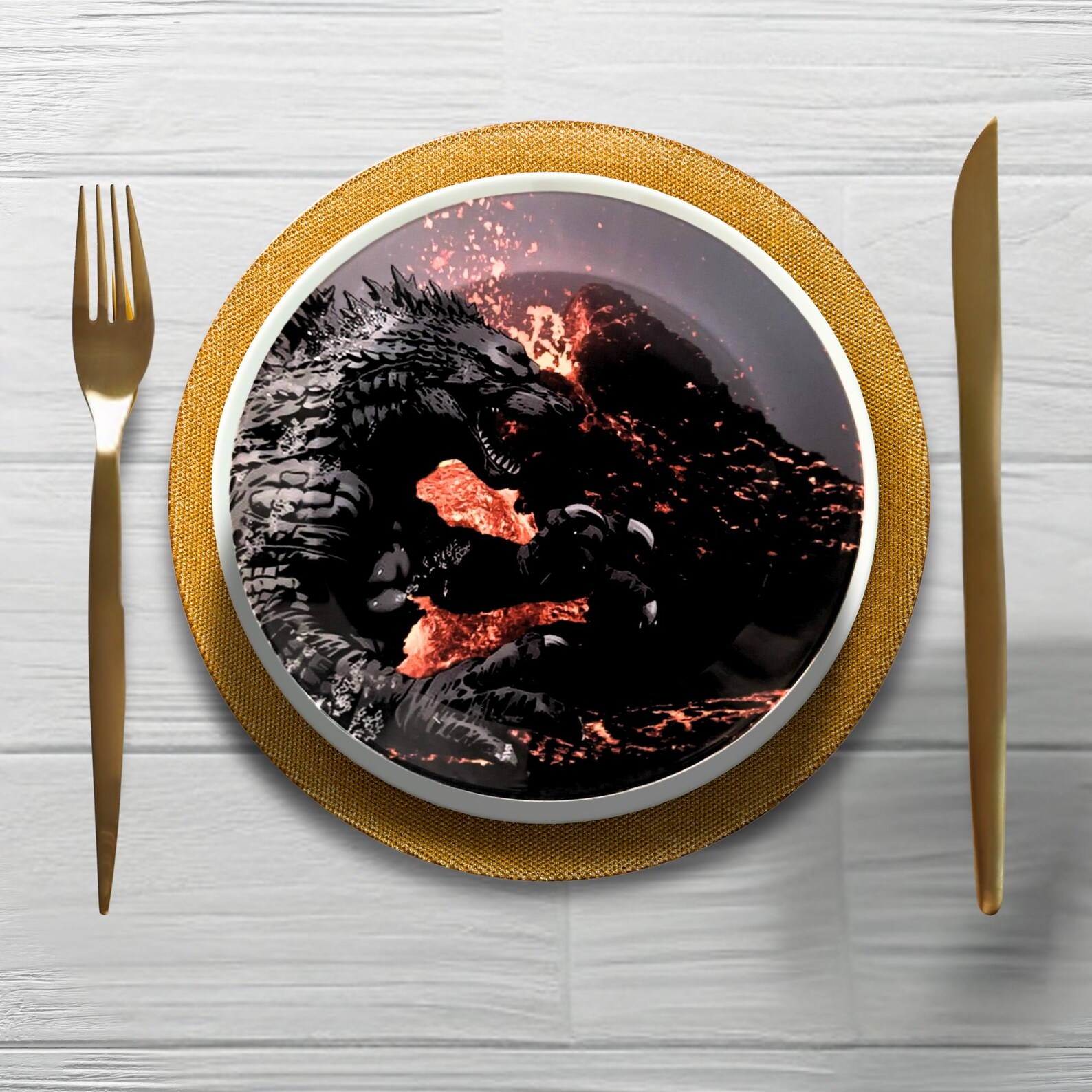 Godzilla Dinner Plate Hawaii Volcano Monster Movie Night Sci-fi Home ...