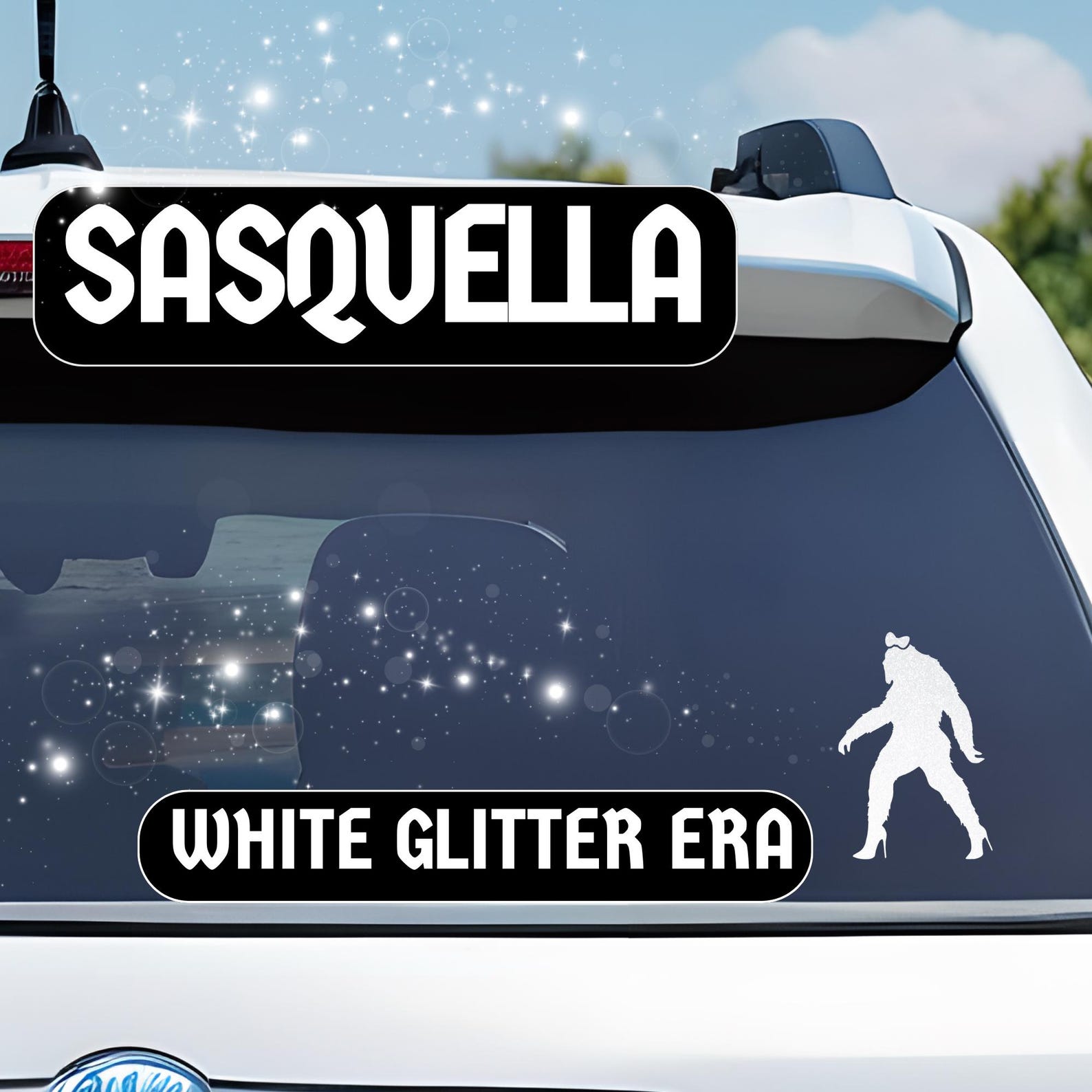 Sasquatch Car Decal Feminine Bigfoot Decal Camping Accessory Glitter ...