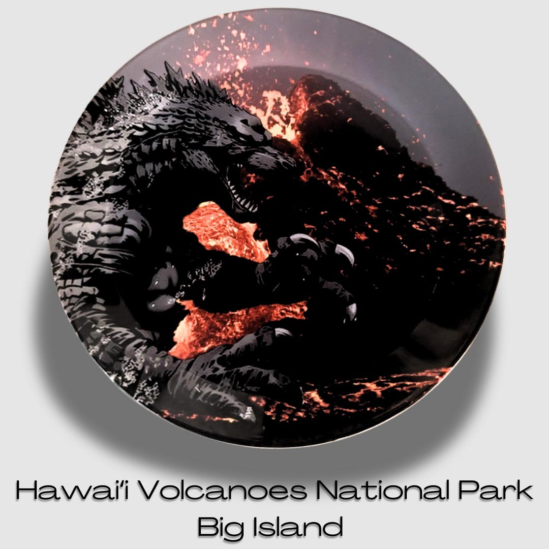 Godzilla Dinner Plate Hawaii Volcano Monster Movie Night Sci-fi Home ...