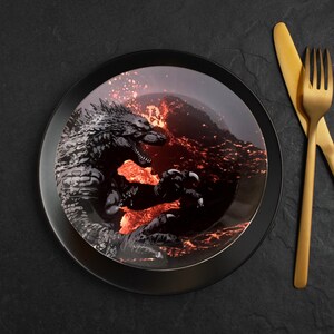 Godzilla Dinner Plate Hawaii Volcano Monster Movie Night Sci-fi Home ...