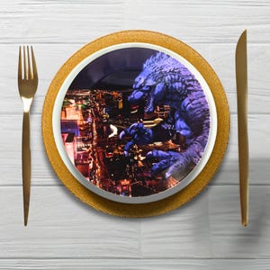Godzilla Las Vegas Plate Unique Dinnerware Kaiju Cityscape Quirky ...