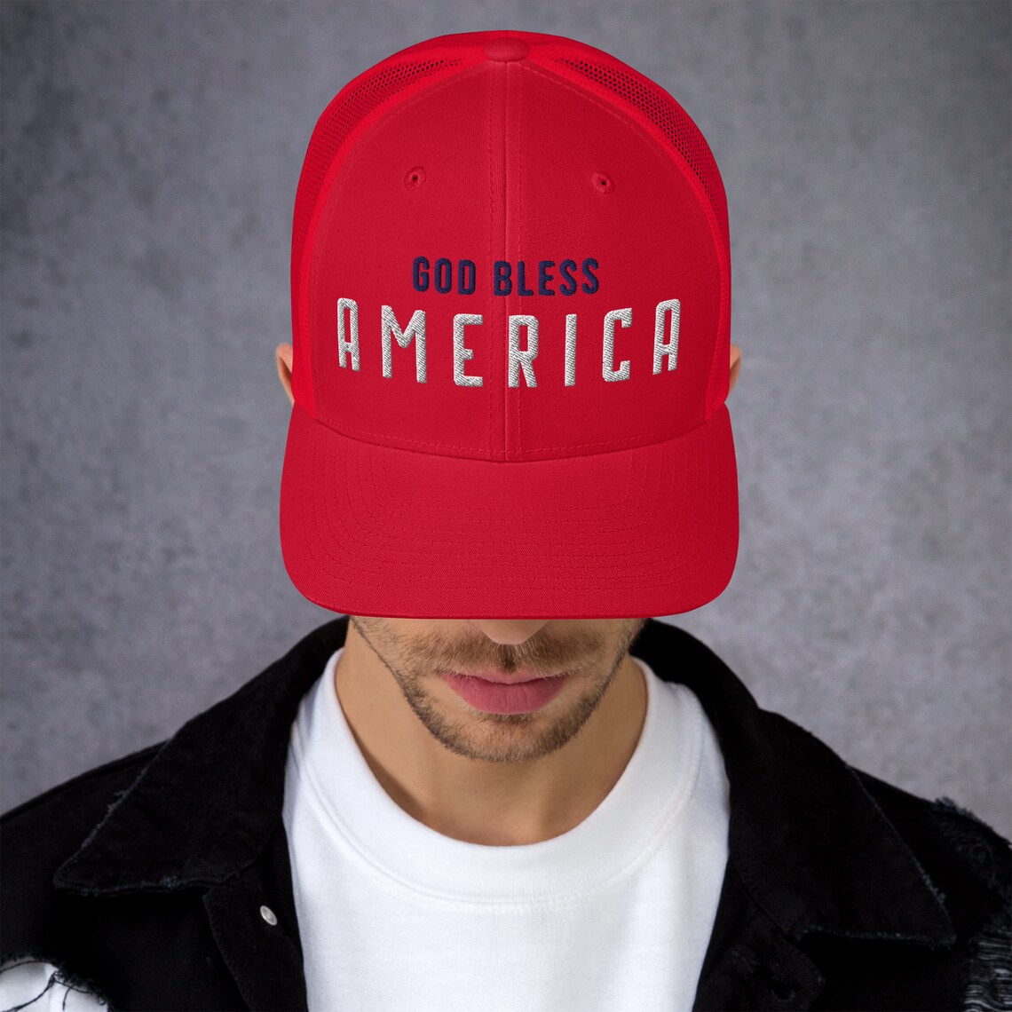 God Bless America Snapback Hat Patriotic Mesh Trucker Cap Curved ...