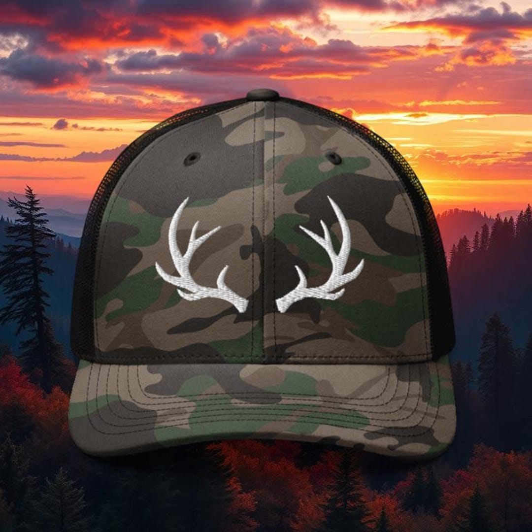 Deer Antlers Hat Camouflage Outdoors Truckercap Hunting Woods Buck ...