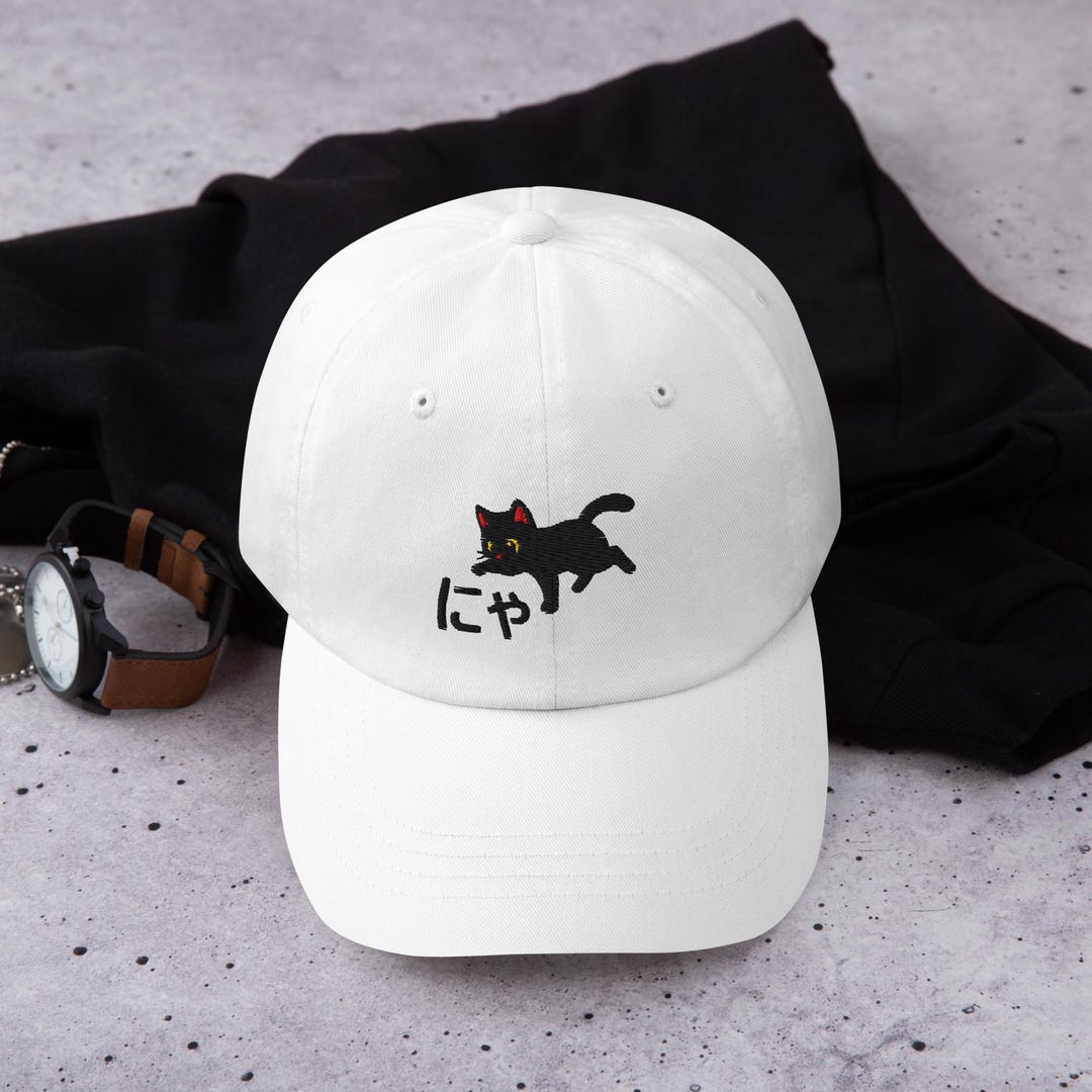 Cat Hat Embroidered Cute Feline Cap Japanese Nya Retro Anime Inspired ...