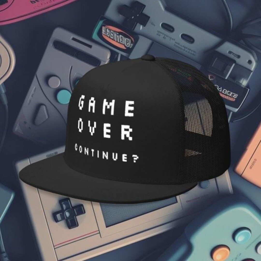 Game Over Hat Retro Gamer Cap Pixel Embroidered Snapback Arcade Classic ...