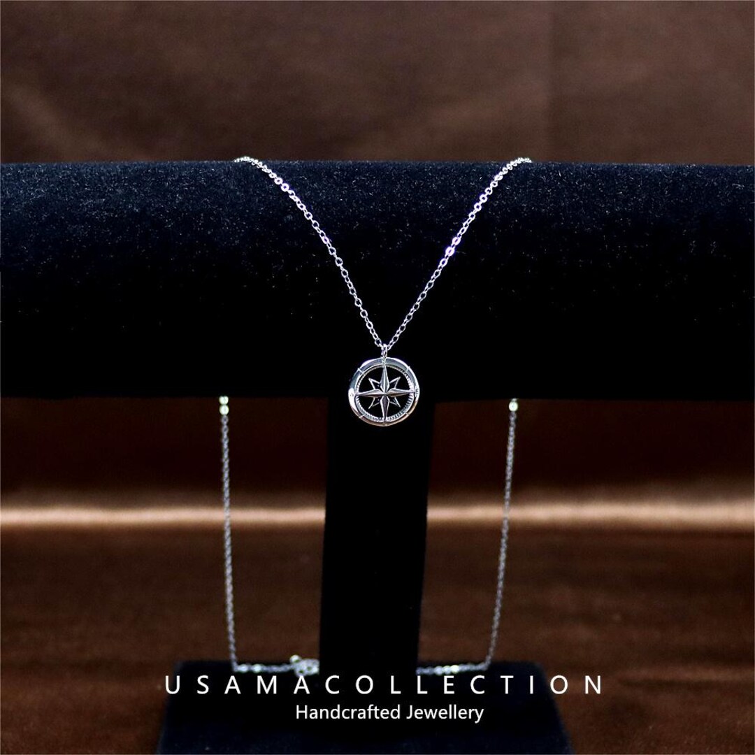 S925 Sterling Silver Octagram Compass Couple Necklace, Simple Geometric ...
