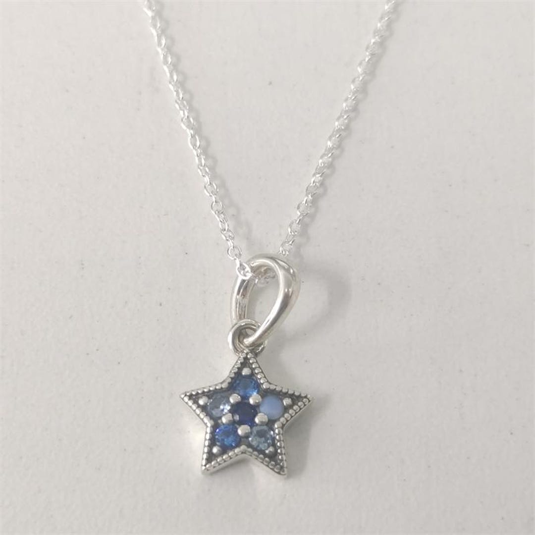 Pandora Sparkling Blue Moon & Stars Heart Necklace With Gift Box - Etsy