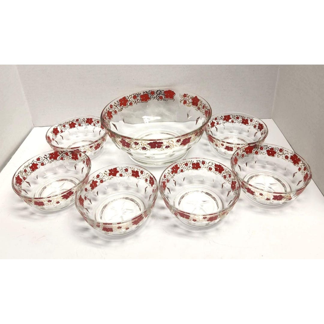 Cerve Glass Berry/salad Bowls With a Red Floral Pattern - Etsy