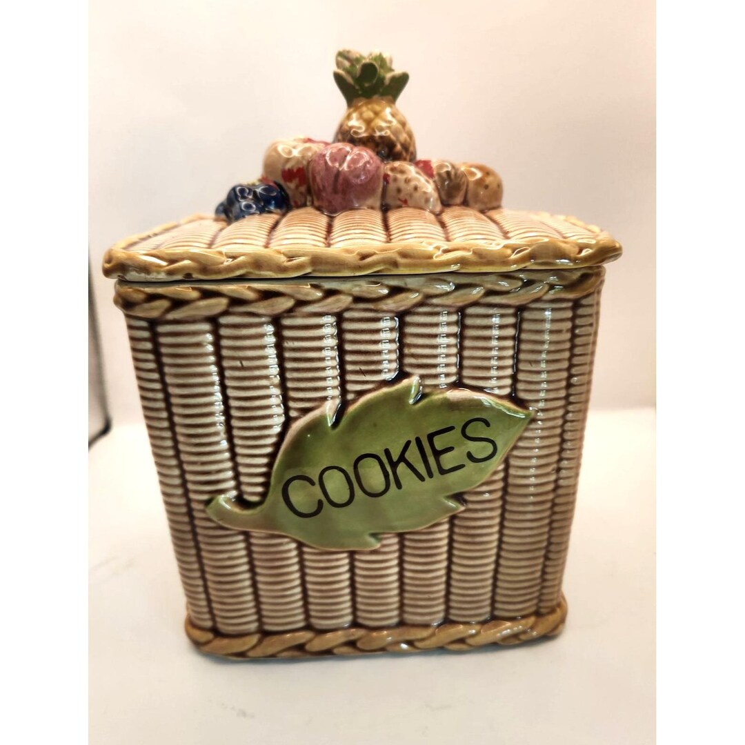 Tilso Japan Basket Weave Cookie Jar With Fruit - Etsy