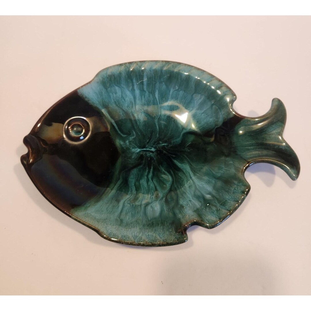 Blue Mountain Pottery Fish Dish, Mid-century Drip Glaze Tray - Etsy