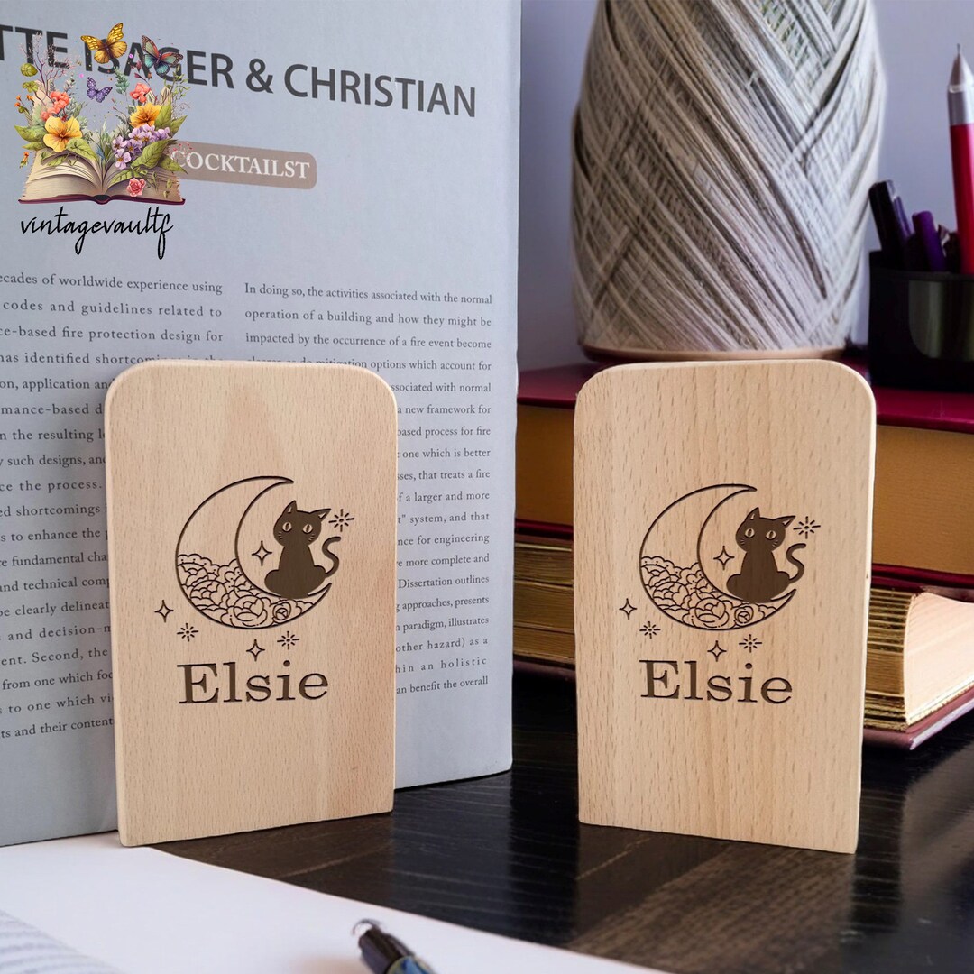 Custom Wooden Bookends, Laser Engraved Bookends, Two Wooden Bookends ...
