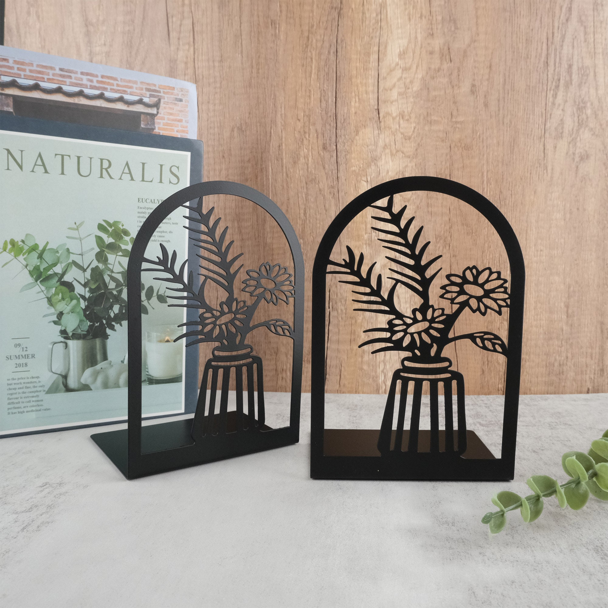 Vase Metal Bookends, Office and Bookshelf Bookends, Bookshelf, Thick ...