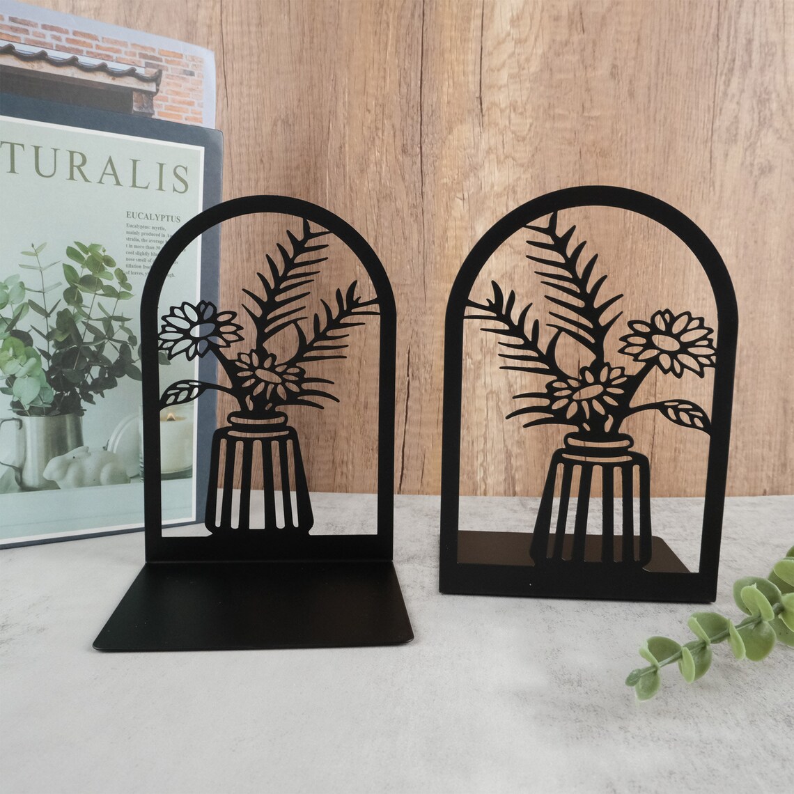 Vase Metal Bookends, Office and Bookshelf Bookends, Bookshelf, Thick ...