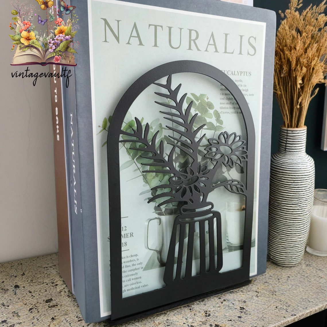 Vase Metal Bookends, Office and Bookshelf Bookends, Bookshelf, Thick ...