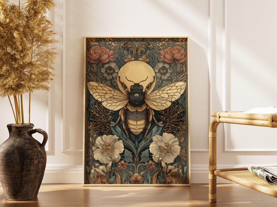 William Morris Inspired Bee Print: Vintage Art Nouveau Floral Wall Art ...