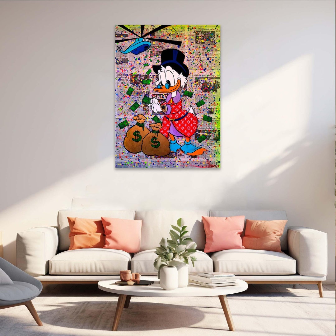 Cartoon Duck With Money Bags Poster, Duck Poster and Money Motivation ...