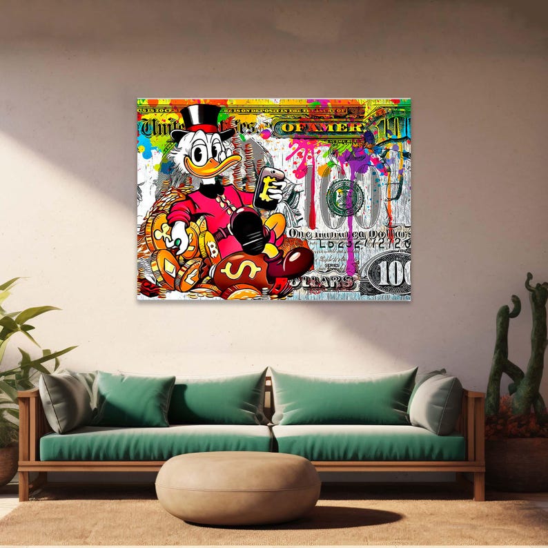 100 Dollar Bill Canvas With Duck, Duck Money Poster, Scrooge Poster ...